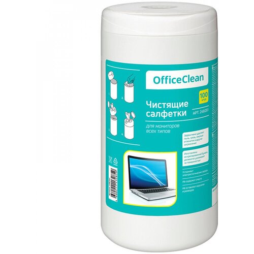OfficeClean Салфетки чистящие влажные для мониторов всех типов в тубе 100 248261