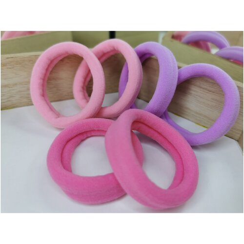 Резинки бесшовные для волос трикотажные простые набор 6 штук сиреневый, розовый