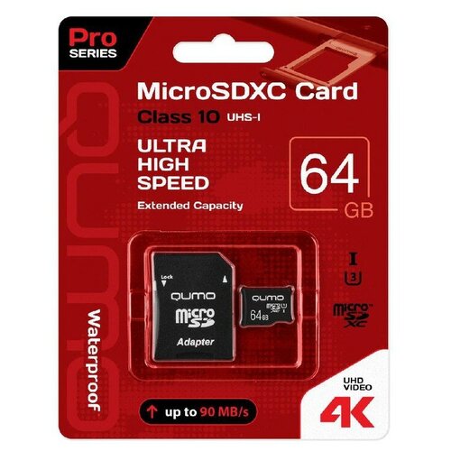 Карта Памяти Microsdxc 64gb 90/45 Мб/С Uhsi U3, Pro Seria 3.0 С Адаптером Sd Qumo 24628 QUMO арт. 24628