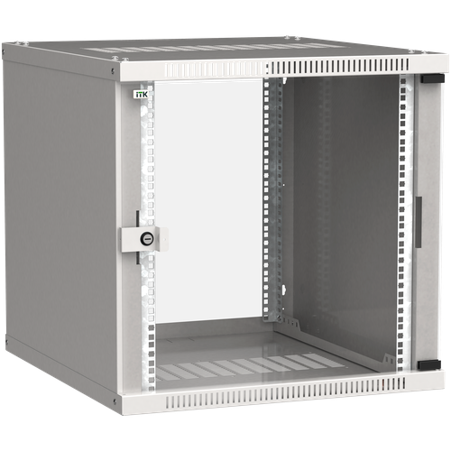 Шкаф коммутационный ITK Linea WE (LWE3-12U64-GF) настенный 12U 600x450мм пер. дв. стекл направл. под закл. гайки 50кг серый 400мм