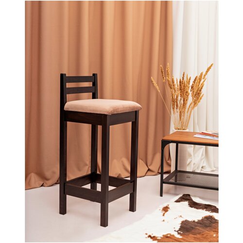 Барный стул для кухни со спинкой деревянный Лофт венге, велюр, 1 шт.