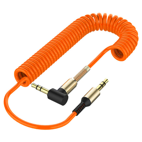 Аудио кабель спиральный 1,5 м, AUX jack 3.5 mm / Акустический провод аукс джек 3,5 мм / оранжевый