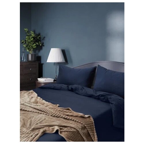 Постельное бельё 2-спальное Салина/ULLVIDE от Feresa тёмно-синий 200х200 см