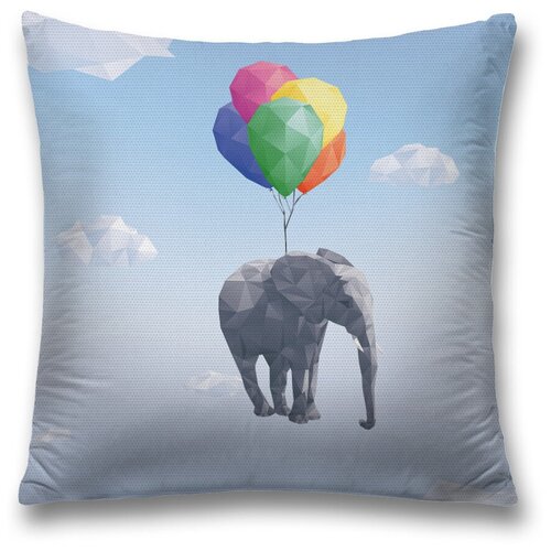 Наволочка декоративная на молнии, чехол на подушку JoyArty "Слон с шарами" 45х45 см