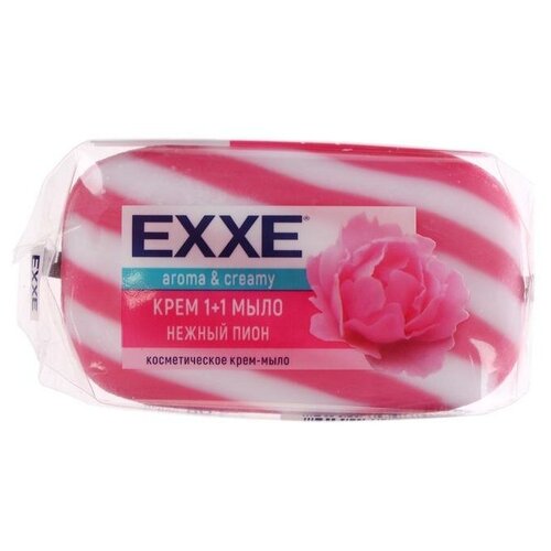 Крем+мыло Exxe 1+1 "Нежный пион" розовое полосатое, 80 г