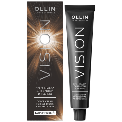 OLLIN Professional Крем-краска для бровей и ресниц + салфетки под ресницы Vision, коричневый, 20 мл, 20 г, 1 уп.