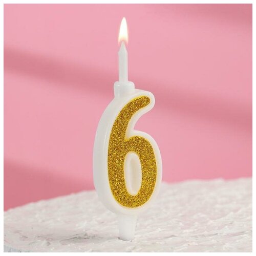 Свеча для торта "Суперблеск", 12,7 см, цифра "6", золотая блестка