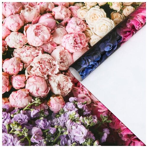 Бумага упаковочная Upak Land Букет цветов, 0,5 х 0,7 м, 10 шт., розовый/фиолетовый/синий