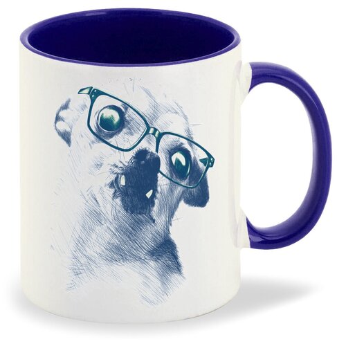 Кружка синий CoolPodarok Животные Смешной собакен в очках торчат клыки