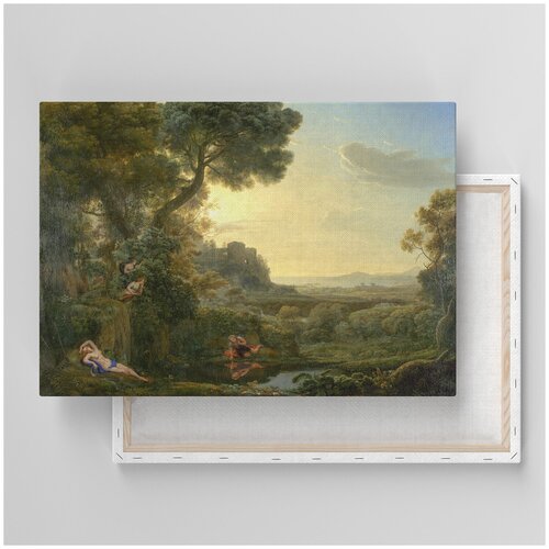 Картина на холсте с подрамником / Claude Lorrain / Лоррен Клод - Пейзаж с Нарциссом и Эхо