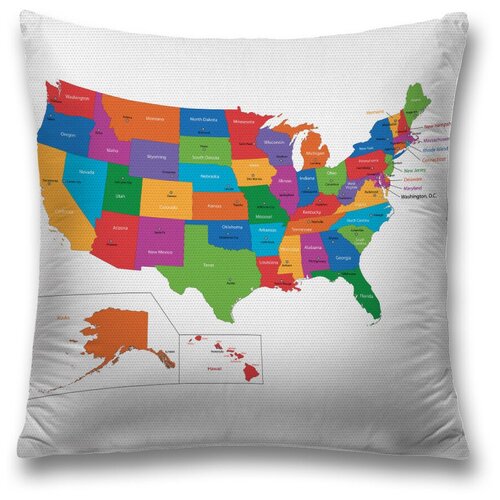 Наволочка декоративная на молнии, чехол на подушку JoyArty "Цветная карта Америки" 45х45 см