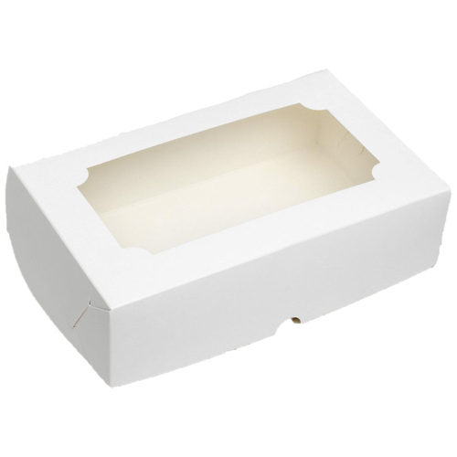 Комплект 50 шт. Коробка для пирожных и зефира с окном Белая. (25 х15 х7 см.)