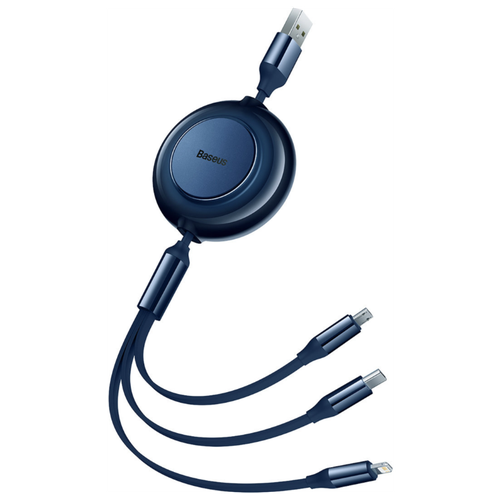 Кабель для зарядки / быстрой зарядки 3 в 1 /универсальная / Выдвижной кабель/ Baseus Bright Mirror Data Cable USB to M+L+C 3.5A 1.1m Blue CAMJ010003