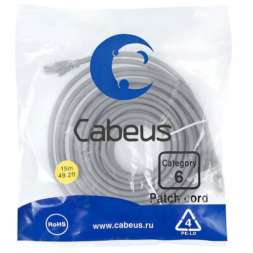 Патч-корд Cabeus PC-UTP-RJ45-Cat.6-15m-LSZH Кат.6 15 м серый