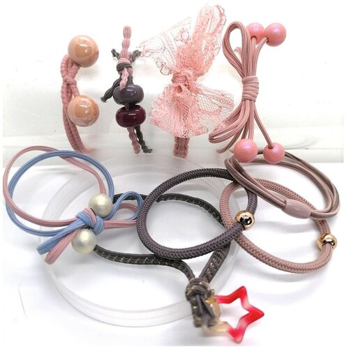 Резинки для волос разноцветные, набор резинок для волос в банке, резинке детские, 12 штук, розовый/бежевый микс
