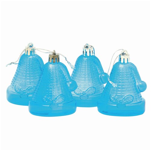 Украшения елочные подвесные «Колокольчики», набор 4 шт, 6,5 см, пластик, полупрозрачные, голубые, 59598