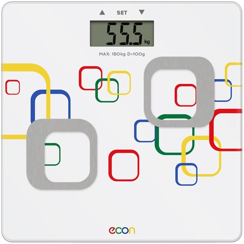 Весы электронные Econ ECO-BS114F напольные диагностические с функцией измерения жира, жидкости, костной и мышечной массы, до 180 кг, 30 Х 30 см