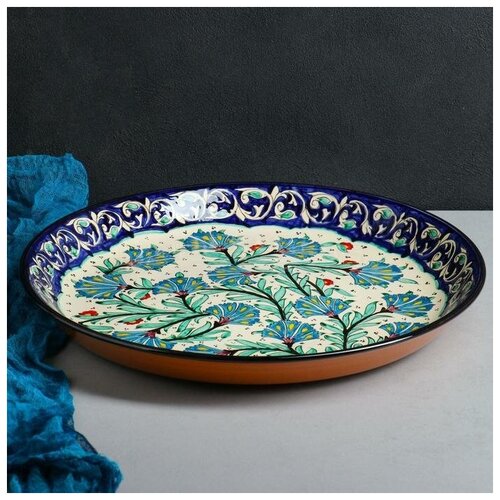 Ляган круглый, диаметр 40 см, блюдо из керамики, узбекская посуда, тарелки для сервировки