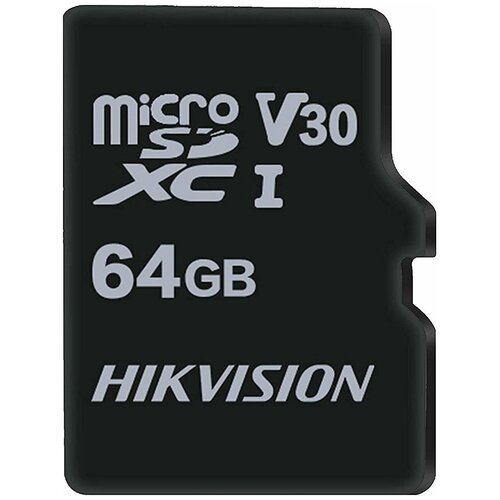 Карта памяти Hikvision microSDXC 64 ГБ Class 10, V30, R/W 92/10 МБ/с, черный
