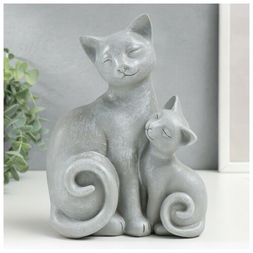 Сувенир полистоун "Кошка с котёнком" серый 20х8,5х15,5 см
