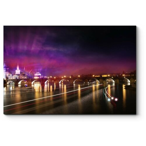 Модульная картина Карлов мост прекрасной ночью, Прага 110x73