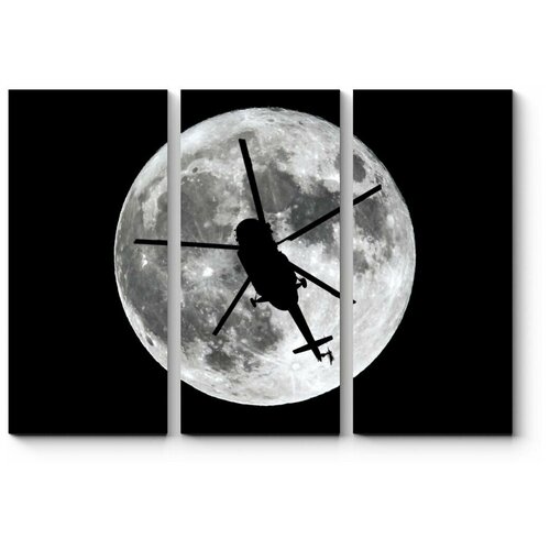 Модульная картина Силуэт вертолета на фоне луны80x57