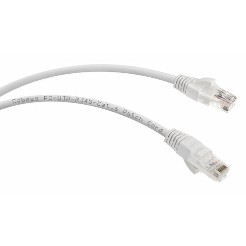 Патч-корд CABEUS U/UTP PC-UTP-RJ45-Cat.6-0.5m-WH категория 6, 2xRJ45/8p8c, неэкранированный, белый, PVC, 0.5м