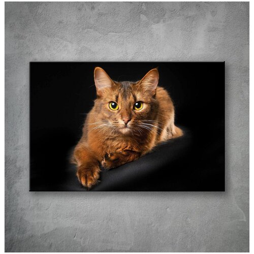 Картина на стекле для интерьера, на стену, подарок кошка на черном 40х60см