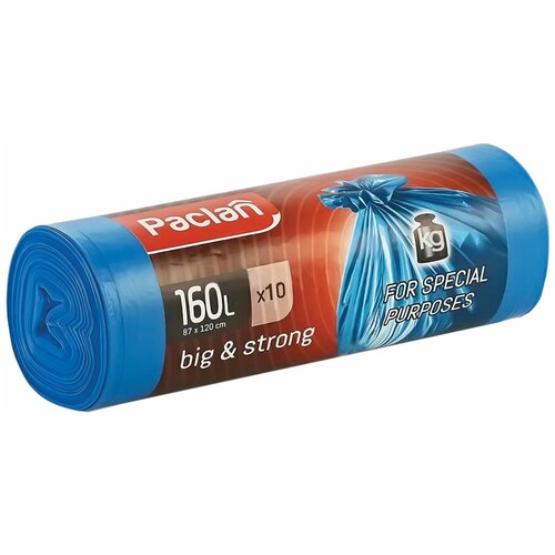 Мешки для мусора 160 л синие в рулоне 10 ПВД 21 мкм 120х87 см PACLAN "Big&Strong", 3 шт