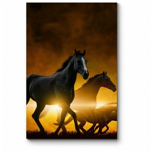 Модульная картина Бегущие лошади на фоне закатных облаков 60x90