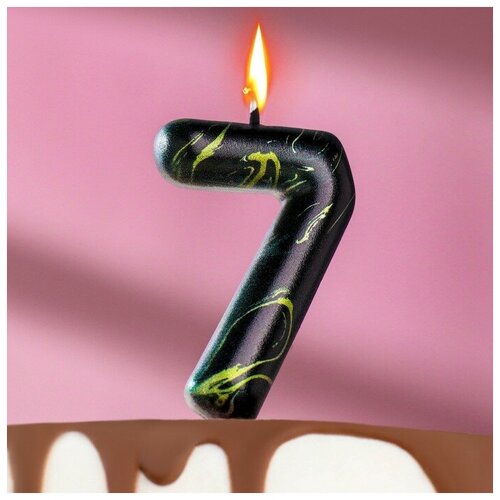 Свеча в торт "Черный мрамор", цифра "7", 5,5 см