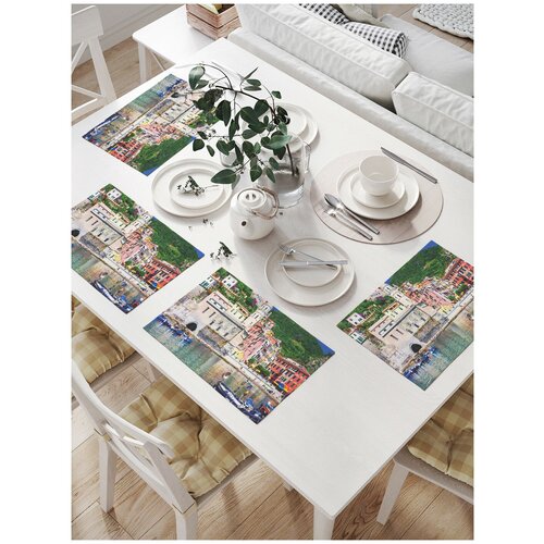 Салфетки на стол для сервировки прямоугольные, плейсмат JoyArty "Лигурийское побережье Италии", 32x46 см, в комплекте 4шт.