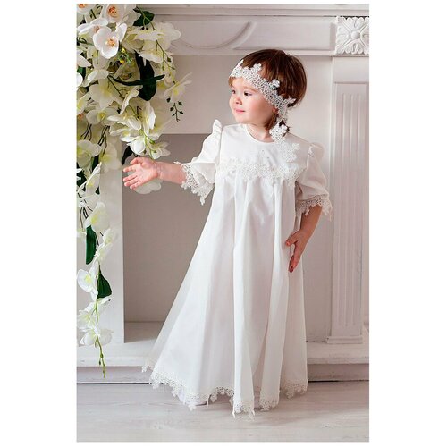 Крестильное платье  Makkaroni Kids, размер 9-12, белый