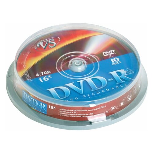 Диски DVD-R VS 4,7 Gb, комплект 10 шт, Cake Box, VSDVDRCB1001