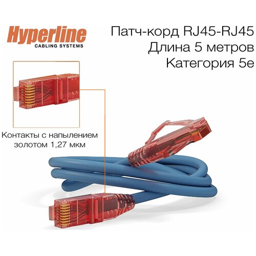 Патч-корд Hyperline, LSZH, 5 м, синий