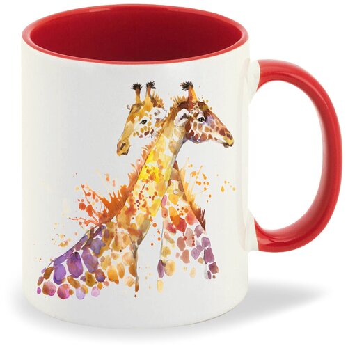 Кружка красная CoolPodarok Краски. Два жирафа.