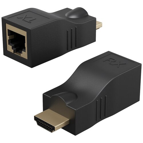 HDMI удлинитель по витой паре GSMIN адаптер RJ-45 CAT-5e/6 до 30м (Черный)