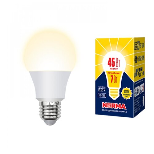 Volpe Лампа светодиодная (UL-00005619) Volpe E27 7W 3000K матовая LED-A60-7W/3000K/E27/FR/NR
