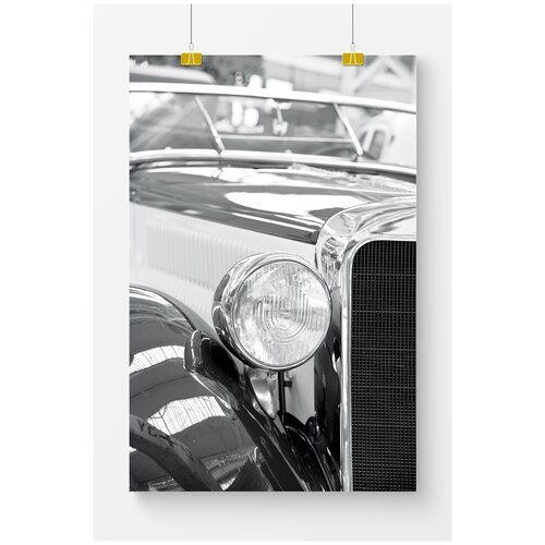 Постер на стену для интерьера Postermarkt Черно белый автомобиль, размер 70х100 см, постеры картины для интерьера в тубусе