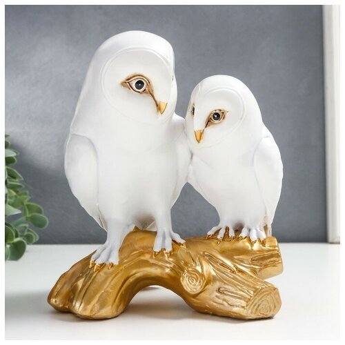 Сувенир полистоун "Белые совы на золотой коряге" 19х12х16 см