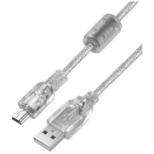 Профессиональный кабель USB 2.0 AM / Mini USB прозрачный ферритовые фильтры для зарядки и подключения регистратора навигатора фотоаппарата (GCR-UM1) прозрачный 5.0м