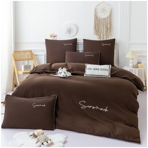 Комплект постельного белья Однотонный Сатин Вышивка CH029, 1.5 спальный, наволочки 70-70 2 шт