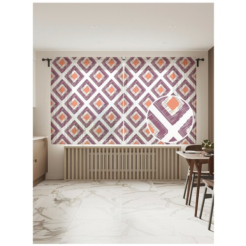 Тюль для кухни и спальни JoyArty "Трехцветный ромб", 2 полотна со шторной лентой шириной по 145 см, высота 180 см.