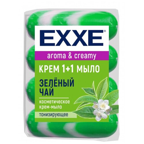 Комплект 10 упаковок, Мыло туалетное крем EXXE 1+1 Зеленый чай 90гр зеленое полосатое экопак 4ш/у