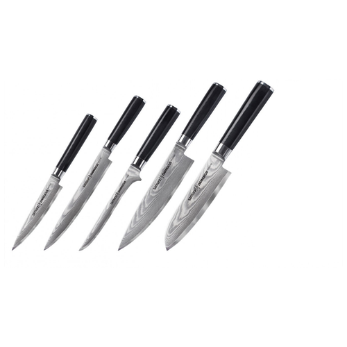 Набор из 5-ТИ кухонных ножей SAMURA DAMASCUS универсальный, слайсер, обвалочный, ШЕФ, сантоку SD-0250