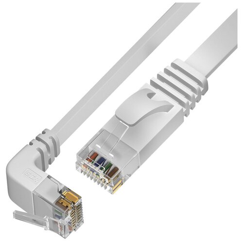 GCR Патч-корд PROF плоский 15.0m, UTP медь кат.6, белый, нижний угол, ethernet high speed 10 Гбит/с, RJ45, T568B