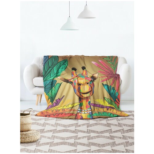 Мягкий плюшевый плед покрывало с принтом JoyArty "Разноцветный жираф" микрофибра (велсофт) на кровать, размер 150 на 200 см