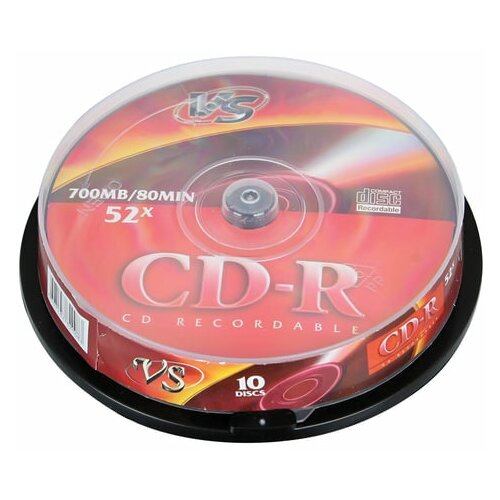 Диски CD-R VS 700 Mb 52x Cake Box (упаковка на шпиле), комплект 10 шт, VSCDRCB1001