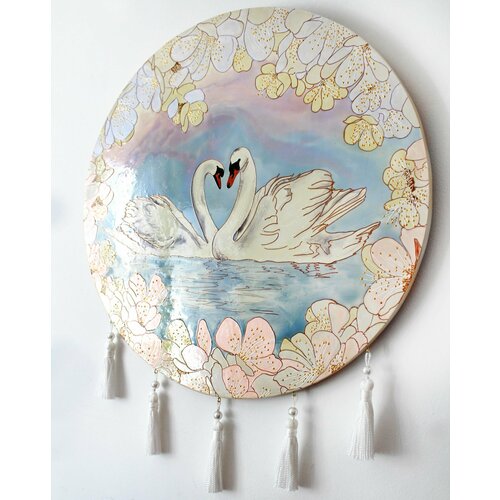 Круглая картина "Лебеди" подарок на свадьбу Декор на стену