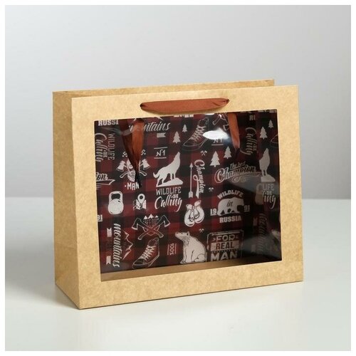 Пакет крафтовый с пластиковым окном «Man», 31 х 26 х 11 см